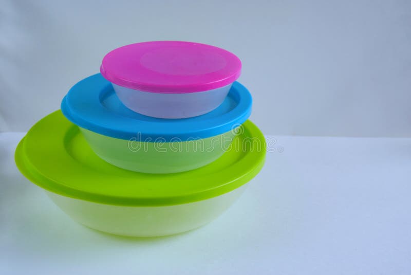 Plastic Food Containers Colored in Different Sizes. Stock Image - Image ...