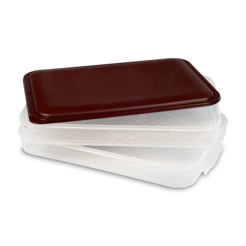 Plastic Food Storage Container with Open Brown Lid Stock Photo - Image ...