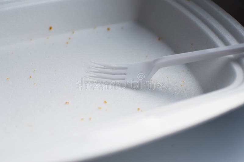 Plastic Fork in Empty White Foam Box for Food Stock Photo - Image of ...