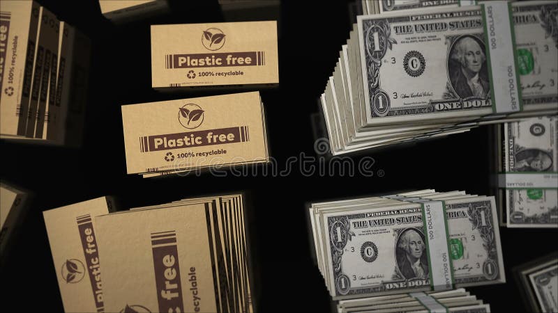 Plastic Free and Eco Friendly Box and US Dollar Money Pack Loop 3d ...