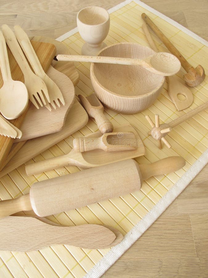 Plastic Free Kitchen Utensils Made of Wood Stock Photo - Image of ...