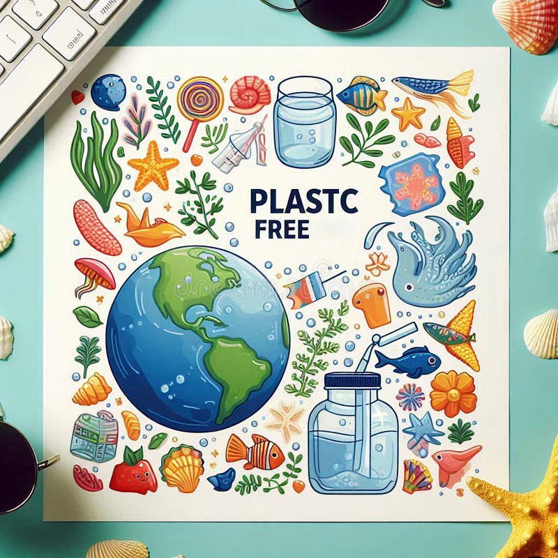 Plastic-Free Ocean Awareness Illustration.PLASTIC FREE Stock ...