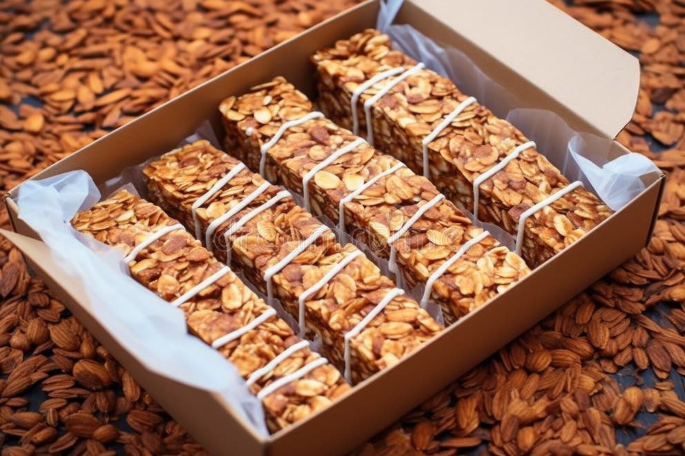 Plastic-free Packaged Granola Bars in a Box Ready for Shipment Stock ...