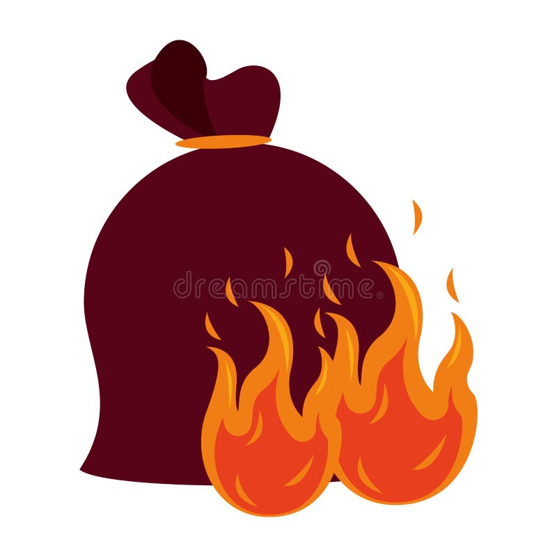 Plastic Garbage Bag with Fire Flames Stock Vector - Illustration of ...