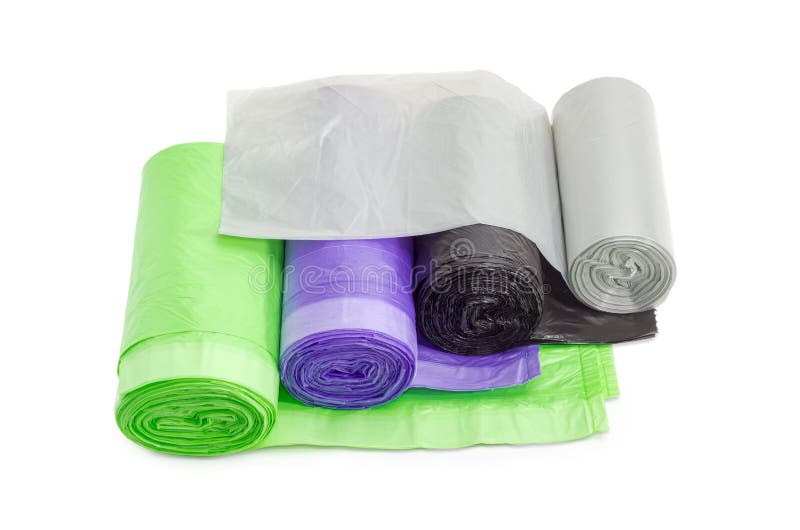 Plastic Garbage Bags in Rolls of Different Sizes and Colors Stock Image ...