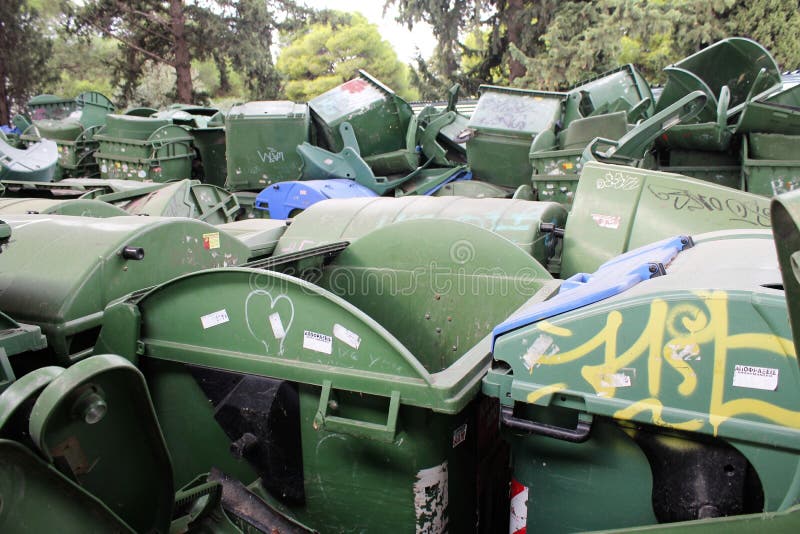 Plastic Garbage Bins Discarded and Stacked Editorial Stock Image ...