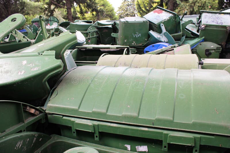 Plastic Garbage Bins Discarded and Stacked Editorial Stock Photo ...