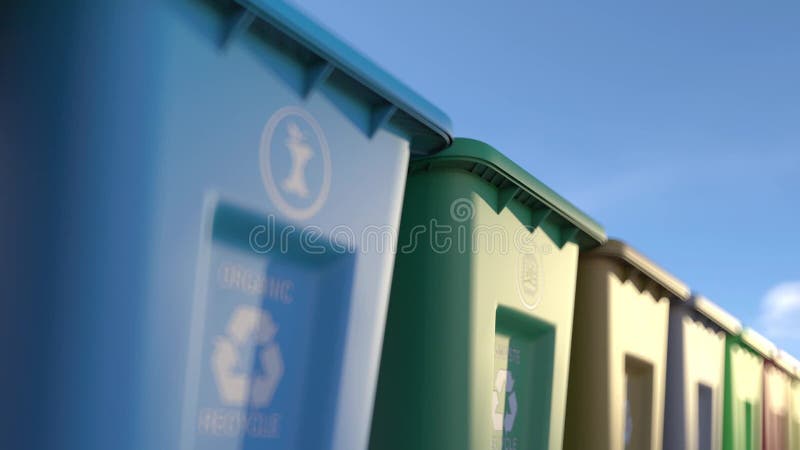 Plastic Garbage Bins with Waste Type Label and Recycle Logo are the ...