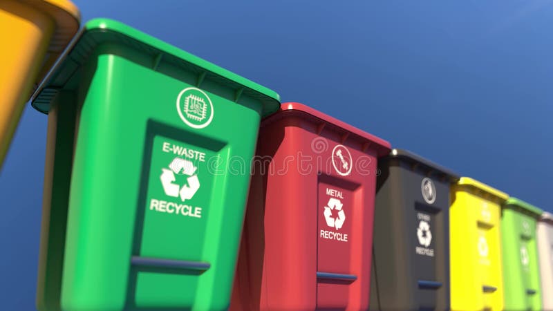 Plastic Garbage Bins with Waste Type Label and Recycle Logo are the ...