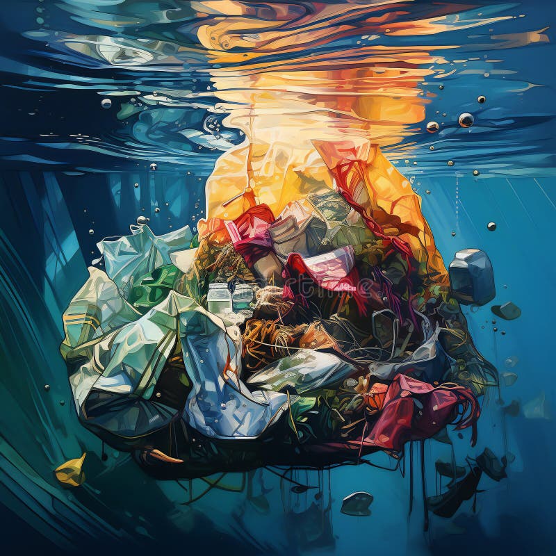 Plastic Garbage Floating on Ocean Water Surface Stock Vector ...