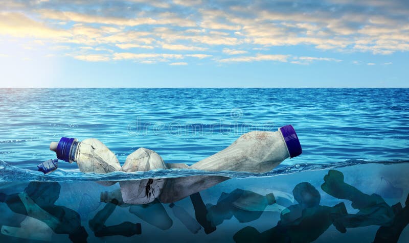 Plastic Garbage Floating in River. Environment Pollution Problem Stock ...