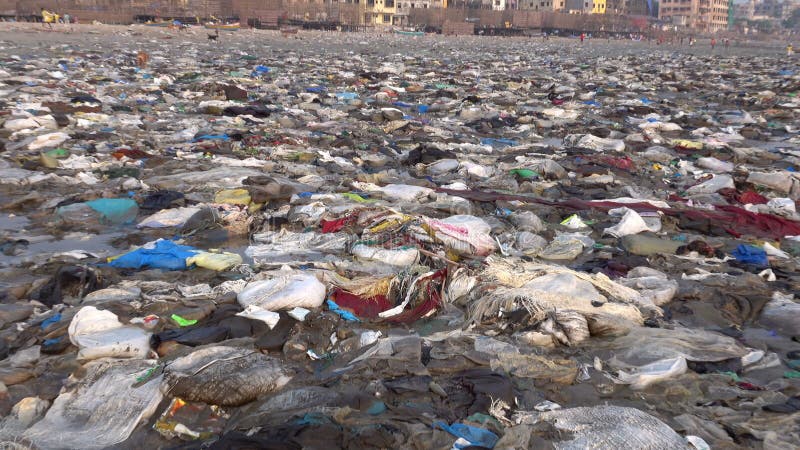 Plastic Garbage and Other Pollution on Beach in Mumbai, India Stock ...
