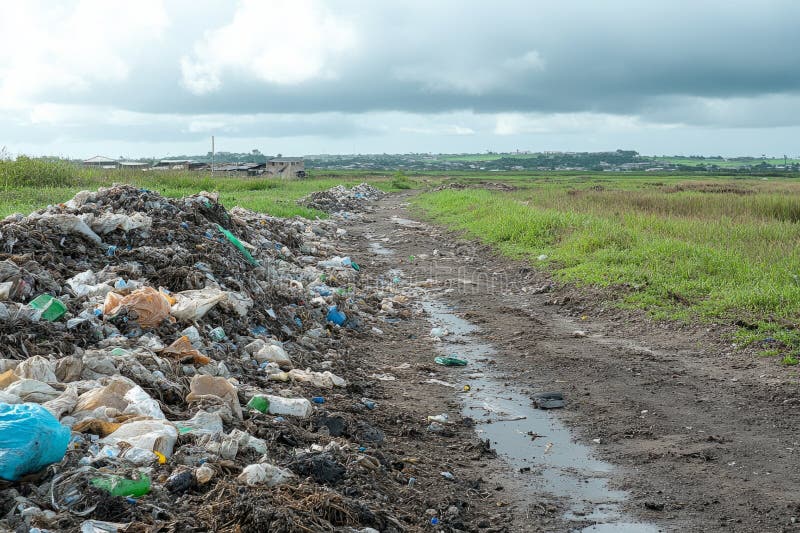 Plastic Garbage Polluting a Green Field, Highlighting Environmental ...