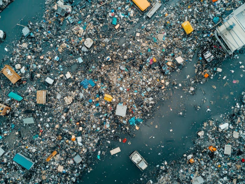 Plastic Garbage Polluting Ocean, Environmental Disaster, Aerial View ...