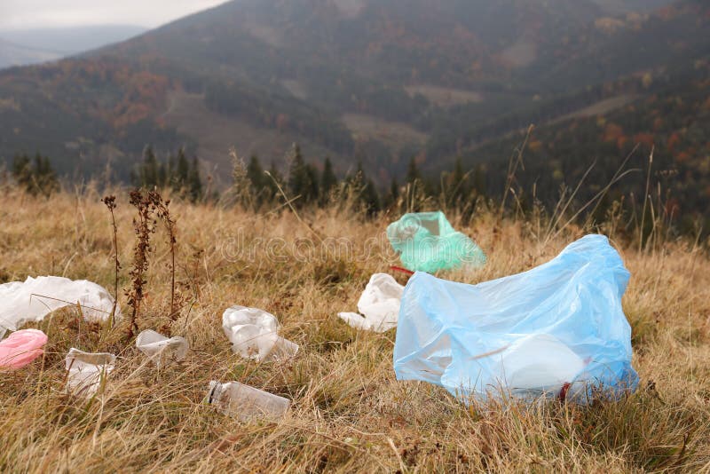 Plastic Garbage Scattered on Grass in Nature Stock Image - Image of ...