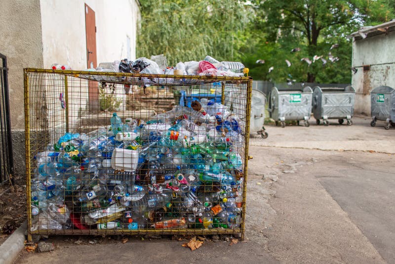 Plastic Garbage in Special Container, Big Metal Basket Editorial Image ...