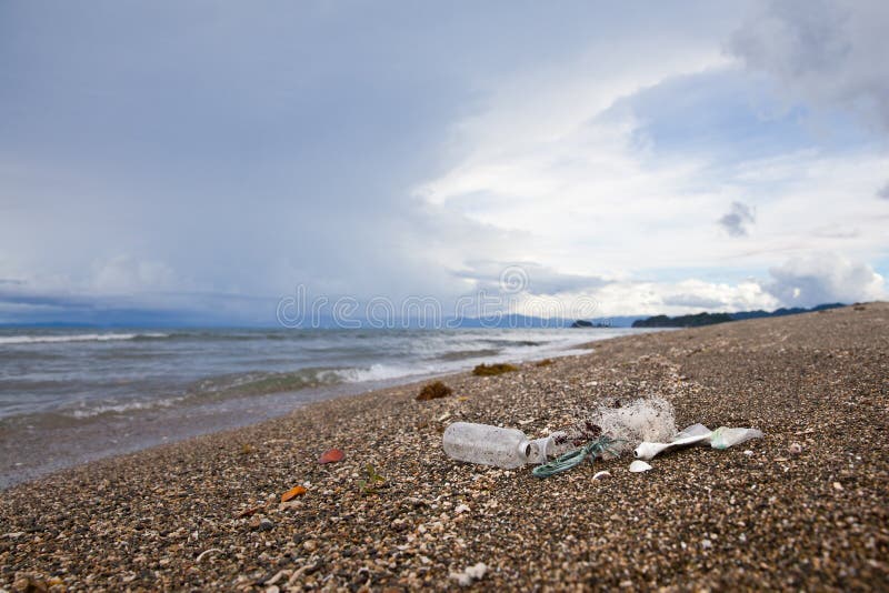 Seashore With Plastic And Polyethylene Waste, Packages, Bottles ...