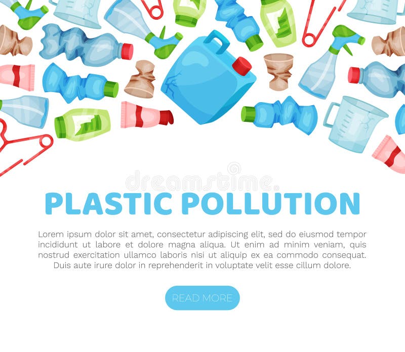Plastic Garbage and Trash Banner Design with Bottle and Objects Vector ...