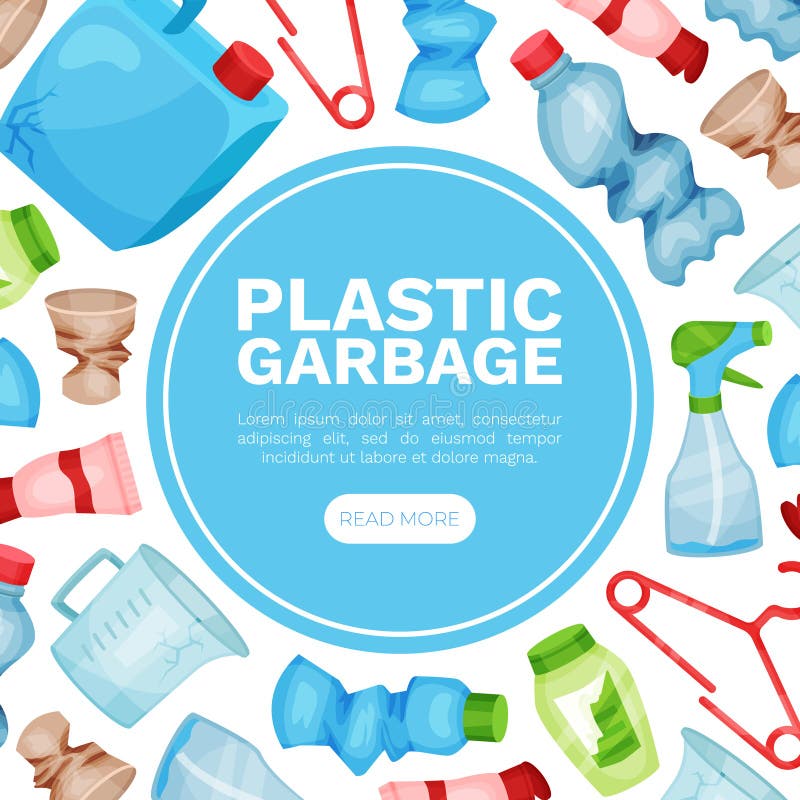 Plastic Garbage and Trash Banner Design with Bottle and Objects Vector ...