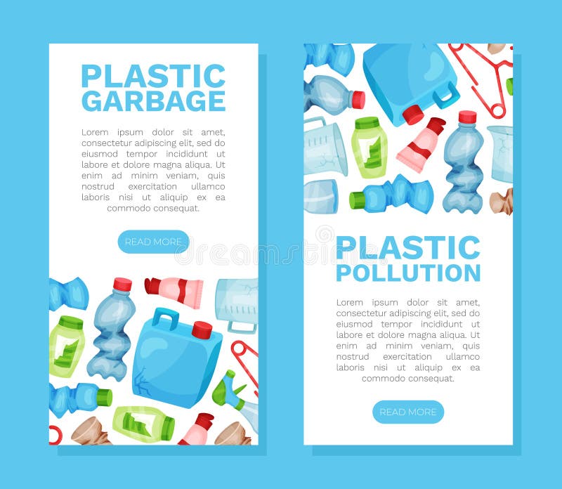 Plastic Garbage and Trash Banner Design with Bottle and Objects Vector ...
