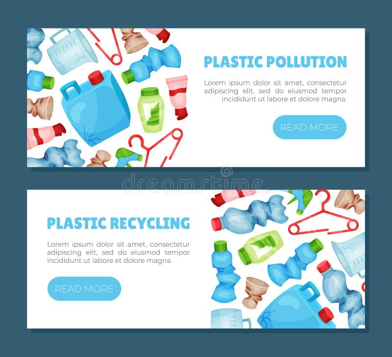 Plastic Garbage and Trash Banner Design with Bottle and Objects Vector ...