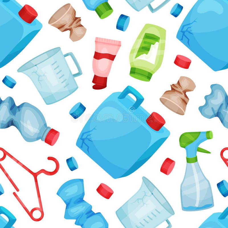 Plastic Garbage and Trash Seamless Pattern Design with Bottle and ...