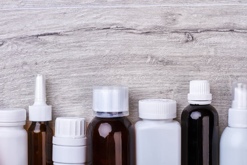 Plastic and Glass Drug Bottles. Stock Photo - Image of remedy ...