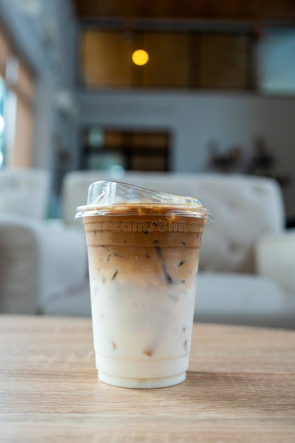 Plastic Glass of Iced Coffee Latte, Upper Layer is Shot of Espresso ...
