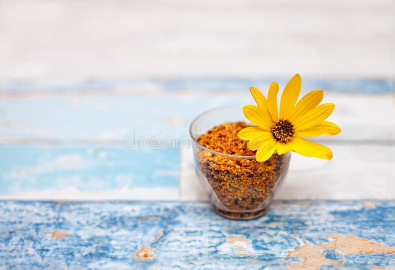 Plastic glass with pollen stock image. Image of medicine - 81688211