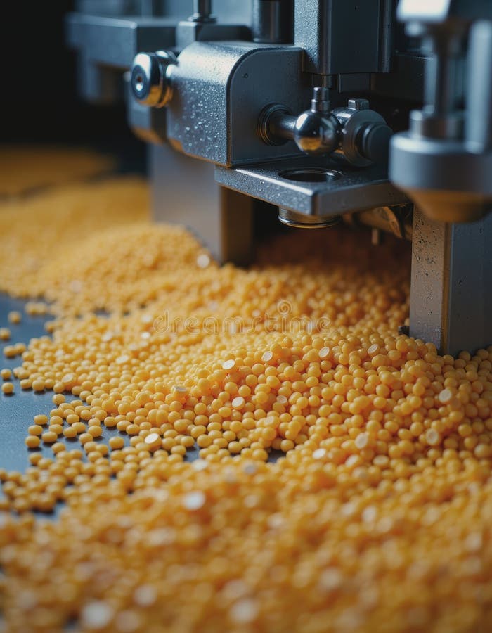 Plastic Granulator Producing Uniform Yellow Pellets in a Manufacturing ...