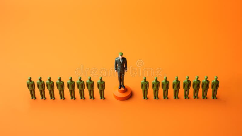 Plastic Green Army Men in Formation with a Commander in the Middle ...