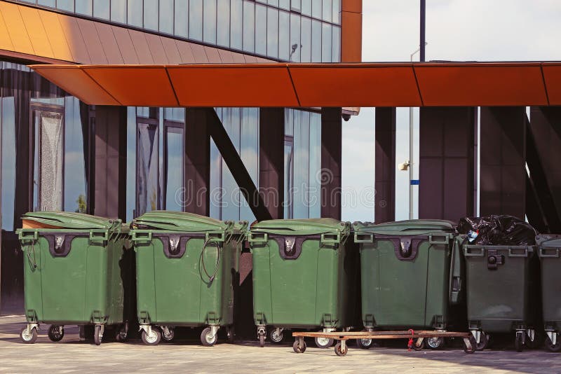 Plastic Green Garbage Containers Stock Photo - Image of industry ...