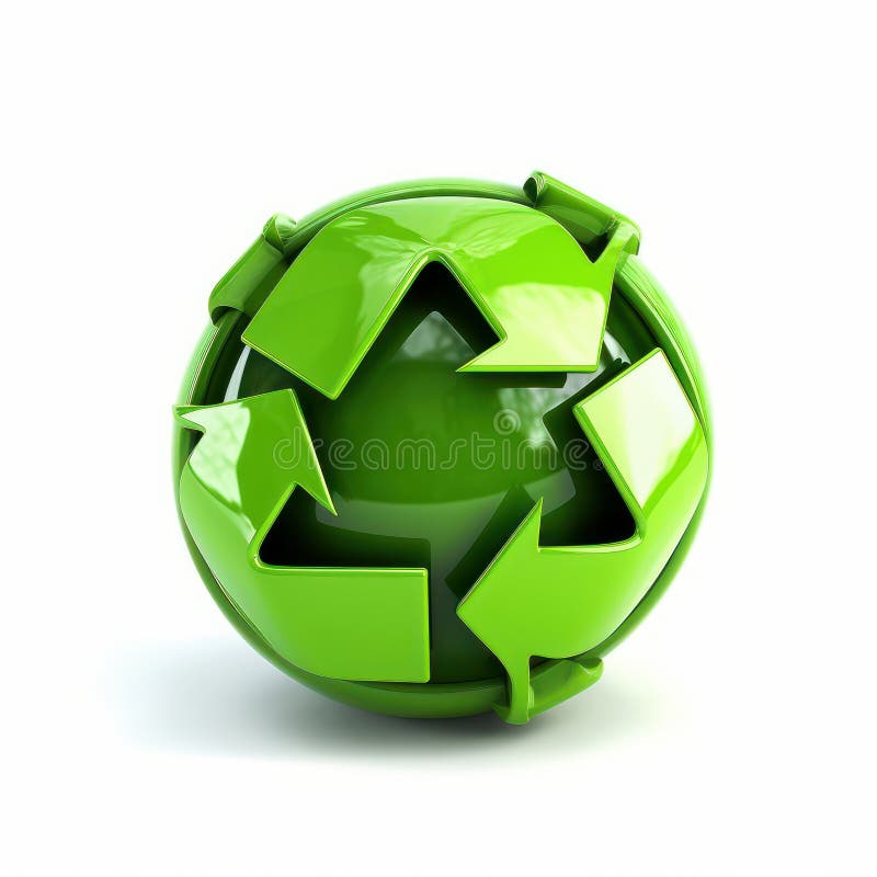 Plastic Green Recycling Icon on the Glossy Green Globe Symbolizing ...