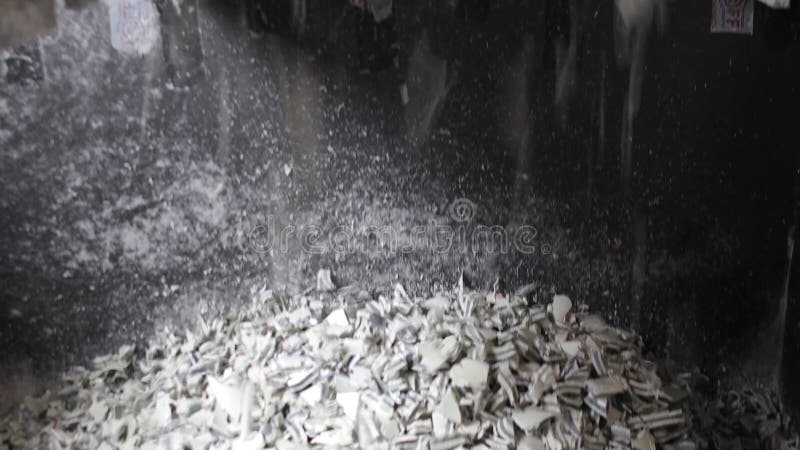 Plastic Grinding Process Close Up View of Mill. Recycling of Pipes at a ...