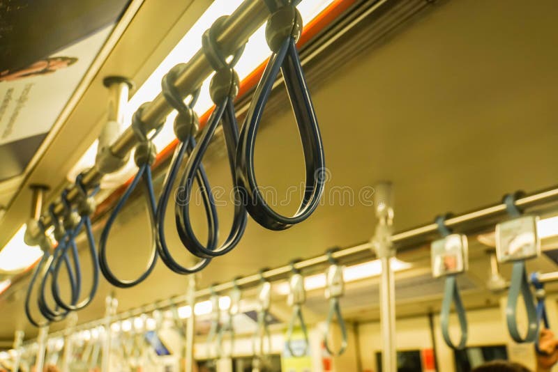 Plastic Hand Rails in Underground Train for People Hold during Standing ...