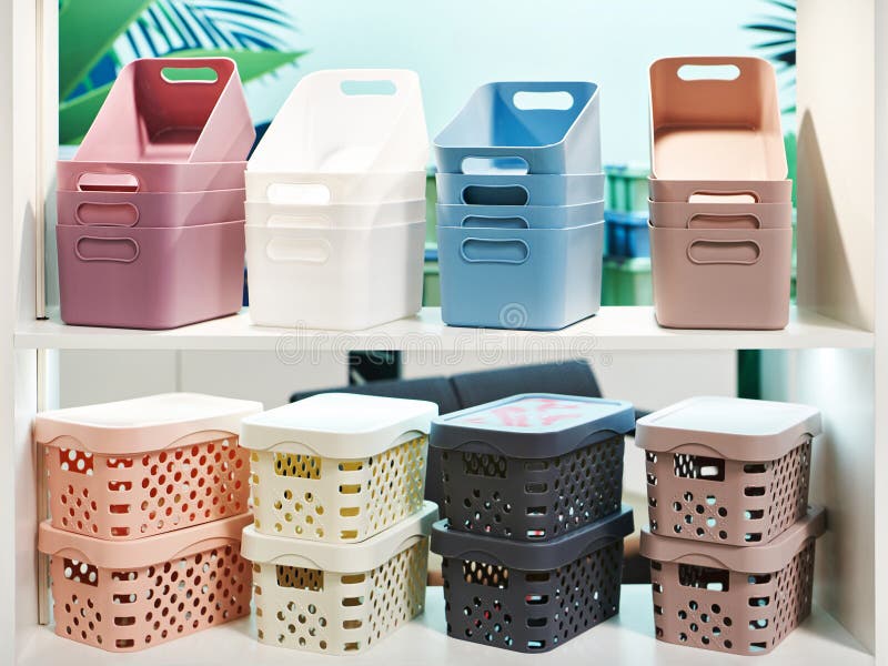 Plastic Household Containers in Store Stock Photo - Image of green ...
