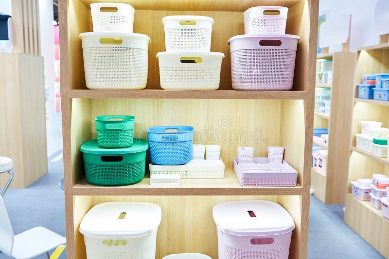 Plastic Household Containers in Store Stock Photo - Image of goods ...