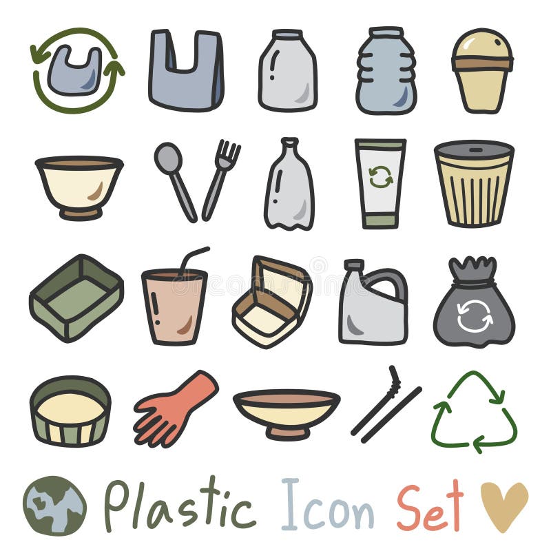 Plastic Icon Set Hand Drawn Line Editorial Stock Image - Illustration ...