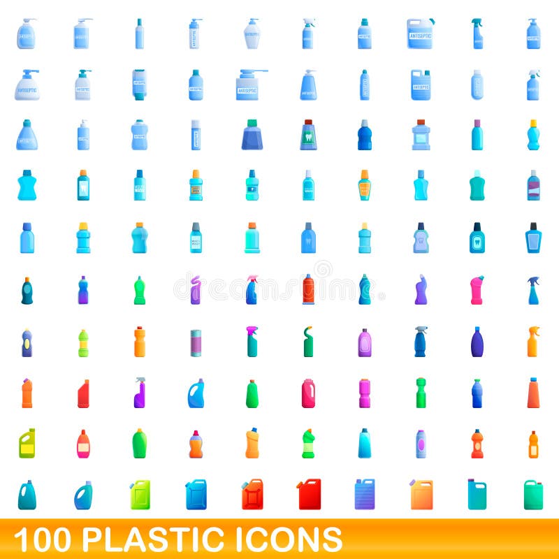 100 Plastic Icons Set, Cartoon Style Stock Vector - Illustration of ...