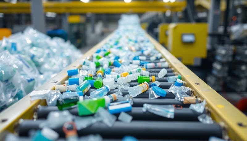 Plastic Items Moving on a Conveyor in a Recycling Facility Stock Photo ...