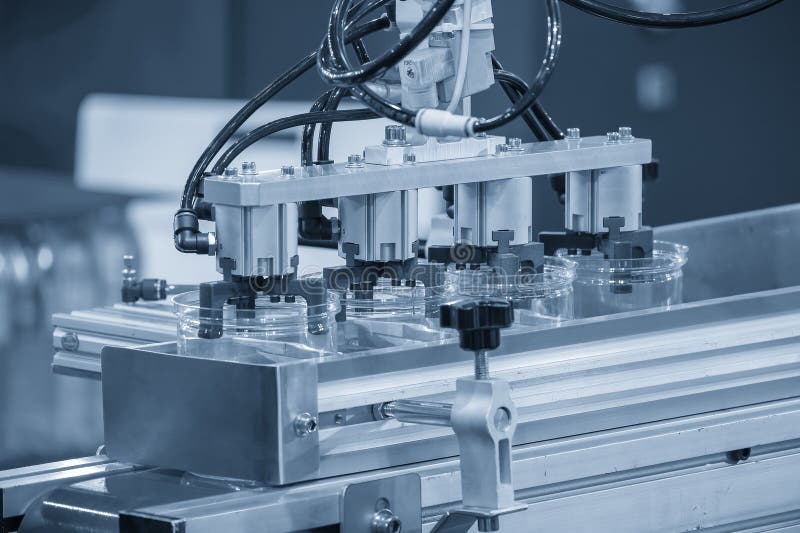 The Plastic Jar Container Part Gripping by Vacuum Robotic System in the ...