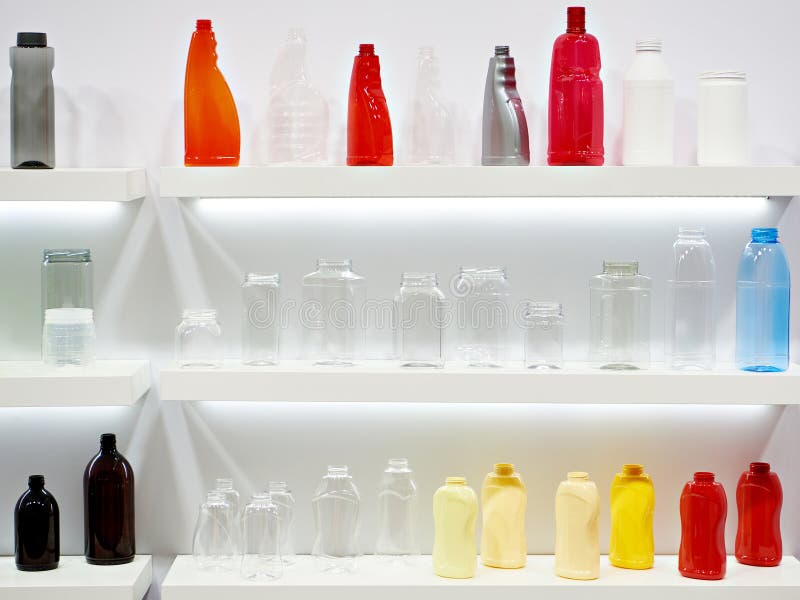 Plastic Jars and Bottles for Liquid in Store Stock Image - Image of ...