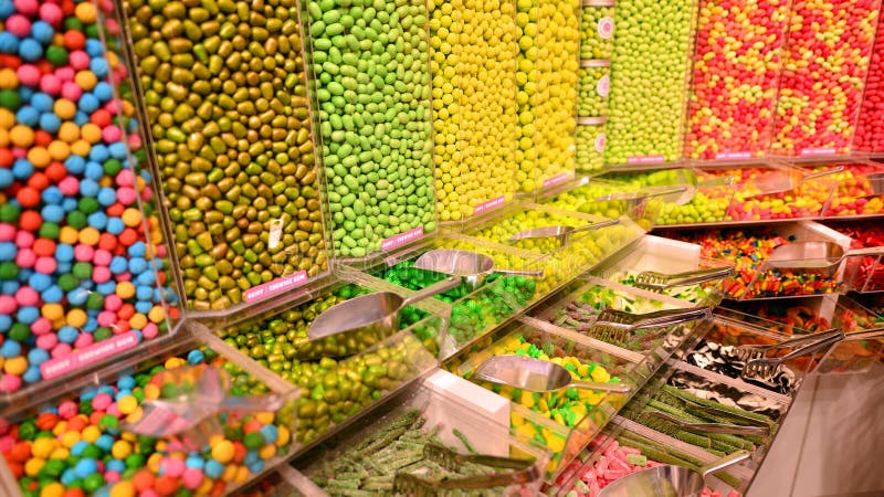 Plastic Jars Filled with Colourful Candy in Shop. Stock Image - Image ...