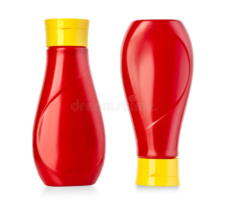 Plastic Ketchup Bottles Isolated on White Stock Photo - Image of ...