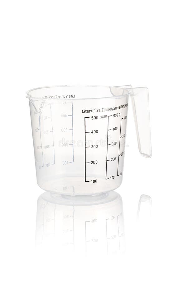 Plastic Kitchen Measuring Cup on Isolated White Background. Close-up ...