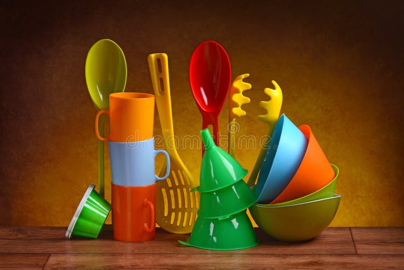 Plastic kitchen utensils stock photo. Image of group - 73065898