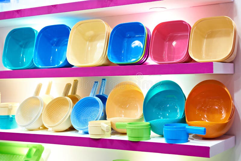 Plastic Kitchenware in Store Stock Photo - Image of market, kitchen ...
