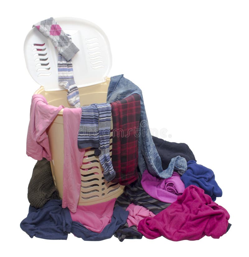 Plastic Laundry Basket and Pile of Clothes on Top of it and Next To the ...