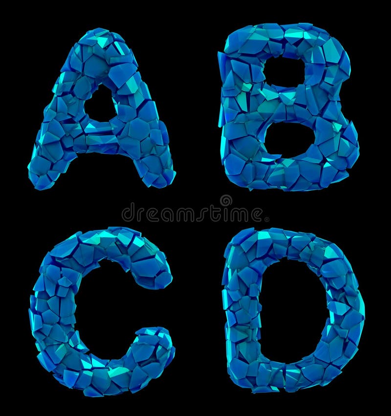 Plastic Letters Set a, B, C, D Made of 3d Render Plastic Shards Blue ...