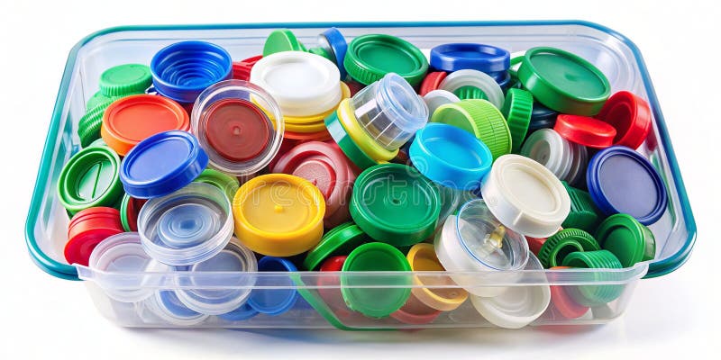 Plastic Lids are Collected in a Plastic Box for Recycling the Concept ...